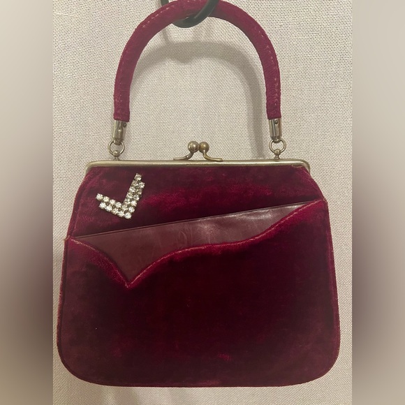 Bags | Vintage Ruby Red Velvet And Leather Handbag | Poshmark